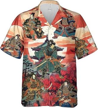 Keephen Japonais Samoura&iuml; Impression 3D Chemise Hawaiienne Femmes Hommes Chemise &agrave; Boutons Casual Bowling Chemise &Eacute;t&eacute; Manches Courtes Chemisier