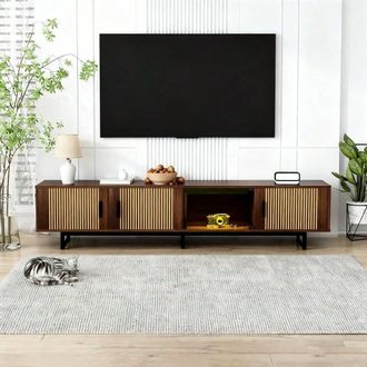 Generic V-Schrank, lowboard mit geschnitzter Textur, TV-Möbel mit LED-Lichtleiste und Tür aus gehärtetem Glas