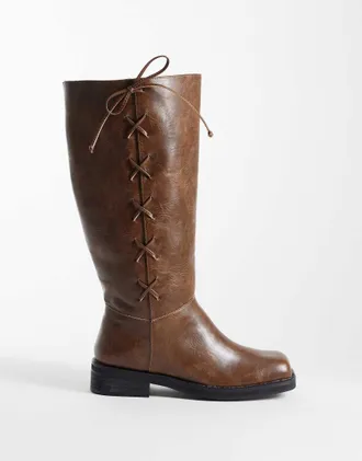 Public Desire Saffron - Bottes hauteur genou &agrave; bout carr&eacute; - Marron fauve