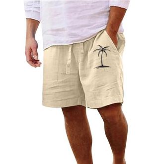Generic Short en lin pour homme avec cordon de serrage pour l&eacute;t&eacute;, la gym, la course &agrave; pied, le jogging, le jogging, taille &eacute;lastique, longueur genou, pour le 