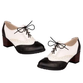 Holibanna 1 Paar Schuhe Mit Hohem Absatz F&uuml;r Frauen Mit Tiefem Mund Vintage Brogue-Schuhe Aus Pu-Leder Stiefeletten Mit Mittlerem Absatz Pumps Fr&auml;ulein Oxford I