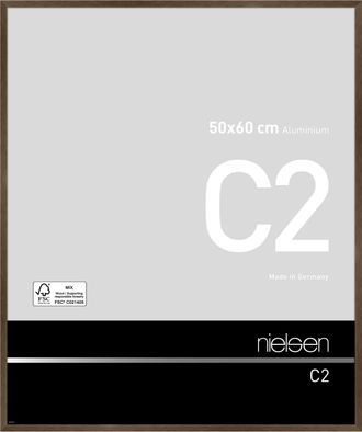Nielsen Design Bilderrahmen, 50 x 60 cm, Aluminium, Walnuss matt, Posterrahmen zum Aufh&auml;ngen im Hoch- & Querformat, Echtglas, C2