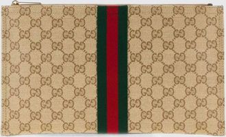 Gucci Clutch aus GG Supreme Canvas mit Web-Detail und Rei&szlig;verschluss