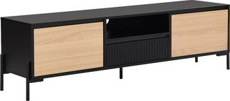Vente-Unique TV-M&ouml;bel mit 2 T&uuml;ren, 1 Schublade & 1 Ablage - Schwarz & Holzfarben hell - GLARODI