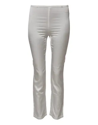 Dolce & Gabbana Womens Ivory Silk Tapered High Waist Pants Off White Elastane