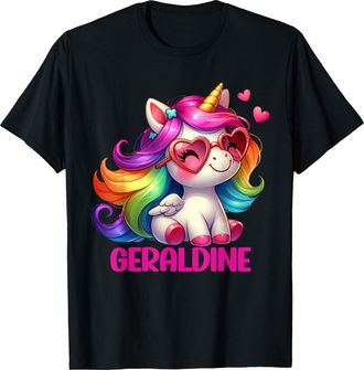 BDAZ Geraldine Personalisierter Name Buntes Einhorn Damen M&auml;dchen T-Shirt