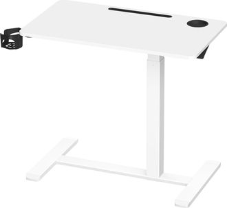 Vasagle Beistelltisch mit Rollen, mobiler Stehtisch, 80 x 45 cm gro&szlig;e Tischplatte, verstellbare H&ouml;he, 2 Getr&auml;nkehalter, Schlitz f&uuml;r Handy oder Tablet, wolkenw