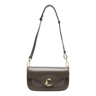 Coccinelle Sac &agrave; bandouli&egrave;re en cuir avec plaque logo - Femme - Sacs - Brun - Taille: ONE Size