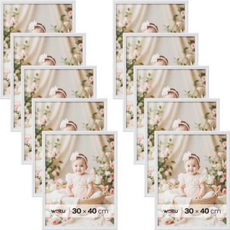 Woltu Bilderrahmen 30x40cm 10er Set Fotorahmen Holzrahmen mit Passepartout, zum vertikalen oder horizontalen Aufhängen/Aufstellen, Posterrahmen Collage Wand