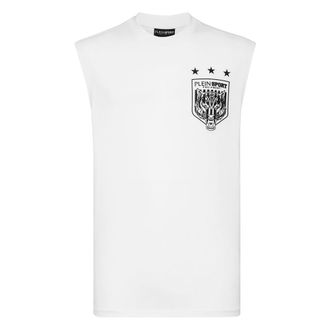Plein Sport Homme, Tops, Blanc, Taille: L T-Shirt Sans Manches Col Rond &Eacute;dition Tigre Blason