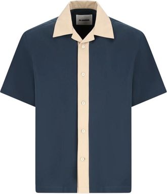 Jil Sander Homme, Chemises, Bleu, Taille: L Chemise &agrave; Manches Courtes avec Col Contrast&eacute;