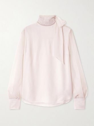 Brunello Cucinelli Blouse En Organza De Soie À Col Noué - Doré