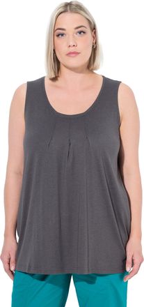 Ulla Popken Damen Top, Zierfalten, A-Linie, Rundhals, Ärmellos, Modal Top Fältchen, Graphitgrau, 50-52 Große Größen EU