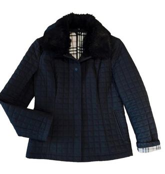 Burberry Black Quilted Jacket With Detachable Fur Collar Size 38