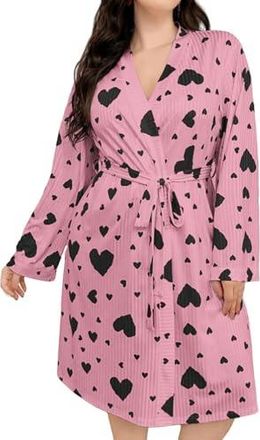 Generic Robe de chambre pour femme grande taille avec imprim&eacute; coeur, tenue d&eacute;contract&eacute;e et confortable, v&ecirc;tement de d&eacute;tente, v&ecirc;tement de d&eacute;tente, l&eacute;ger et res