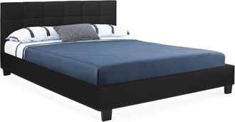 IDMarket Idmarket - Lit double charlotte avec tête de lit et sommier 140 x 190 cm pvc noir