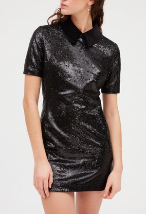 Claudie Pierlot Robe courte sequins col velours noir