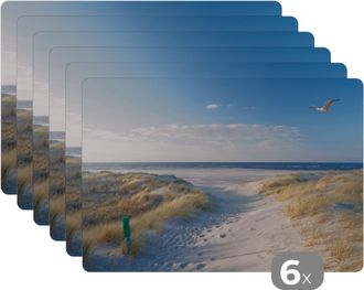 MuchoWow Placemats Platzdeckchen Platzset Tischset 6-teilig Tischdeko Untersetzer 45x30 cm Düne - Möwe - Strand - Meer - Sonne