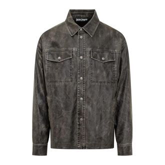 Palm Angels Curved Logo Coated Overshirt - - Jackets - Herren - Grau - M