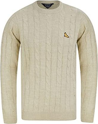 Kensington Eastside Pull Murph en tricot torsad&eacute; &agrave; col rond pour homme, Gris avoine., L