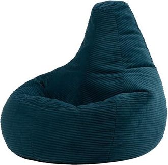 Icon Brand Dalton Pouf Velours Côtelé, Pouf Poire avec Remplissage, Fauteuil Salon Confortable, Fauteuil Chambre, Meuble Salon, Decoration Chambre, Bleu Canard