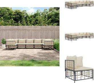 vidaXL 7-tlg. Garten-Lounge-Set mit Kissen Anthrazit Poly Rattan - Gartensorte - Loungeset - Gartenmöbel - Outdoor Möbel - Esszimmergarnituren