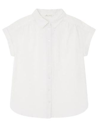 Springfield Blusa Manga Corta Bordado Suizo Chemisier, Blanc, 40 Femme
