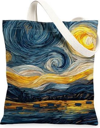 Generic Sacs fourre-tout en toile motif tourbillon artistique, légers et lavables, élégants et réutilisables pour les courses, bleu, 13x15 Inch