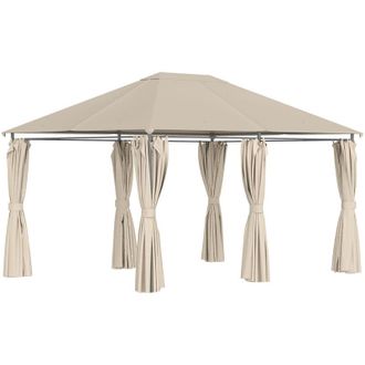 OUTSUNNY Tonnelle barnum pavillon de jardin style colonial double toit toiles lat&eacute;rales amovibles taupe