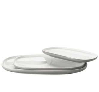 M&auml;ser Serie Isora Modernes Servierplatten Set mit 3 eckig geformten Serviertellern in unterschiedlicher Gr&ouml;&szlig;e aus hochwertiger Keramik, Steinzeug, Wei&szlig;-Grau