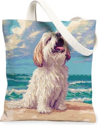 Generic Summer Shih Tzu Sac fourre-tout en toile pour faire du shopping 33 x 38,1 cm, sac d&eacute;picerie r&eacute;utilisable pour femme, peinture esth&eacute;tique, d&eacute;coration c