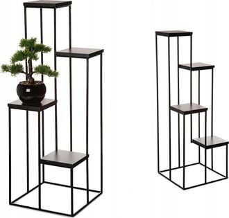 HowHomely 4 Etagen Blumentreppe Metall - Pflanzentreppe 110 cm Hoch - Blumenregal mit Schwarz MDF-Platten - Solider Blumenst&auml;nder f&uuml;r die Innendekoration