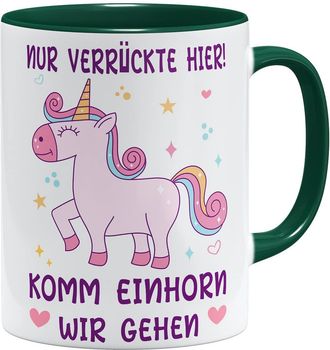 OM3 lustige EInhorn Tasse mit Spruch - Keramik Becher - 11oz 325ml - Beidseitig Bedruckt - Gr&uuml;n