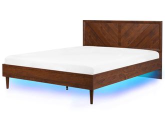 Beliani Letto Marrone Aspetto Legno Con Rete A Doghe E Luci Led 180 X 200 Cm Mialet