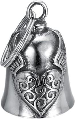 Generic Breloque en forme de clochette en acier inoxydable pour moto - Breloque en forme daile en forme de coeur - Argent&eacute; - Gremlin Ride HangeHeart Wingr - M