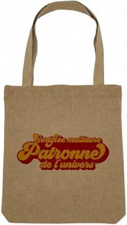 Fabulous Sac Shopping Tote Bag Aspect Lin - Certifi&eacute;e meilleure Patronne de lunivers - Sac de Courses Toile Epaisse 360g Beige Naturel Cabas Port&eacute; Epaule Solid