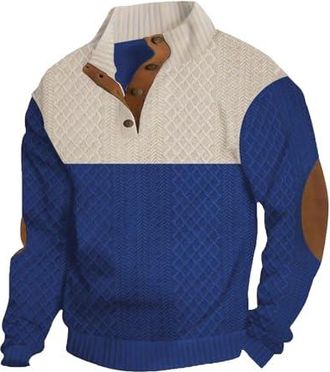 Generic Sweat en polaire pour homme - Automne - Taille européenne - Col boutonné - Ample - En velours côtelé - Pour la vie quotidienne - Cadeaux de Noël, bleu
