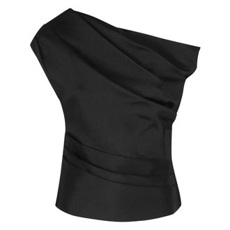 Self Portrait Femme, Tops, Noir, Taille: 38 FR Top drap&eacute; en taffetas