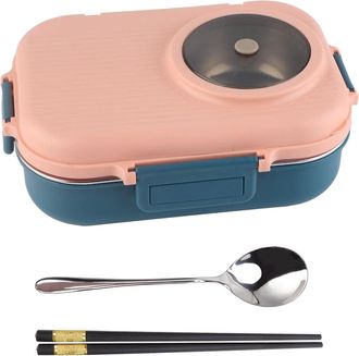 CHICIRIS Isolierte Box, Edelstahl Lunchbox, 3 Fächer, Lebensmittelbehälter mit Löffel, Stäbchen und Suppenschüssel, portable, Büro, Schule, Camping, Erwachsene