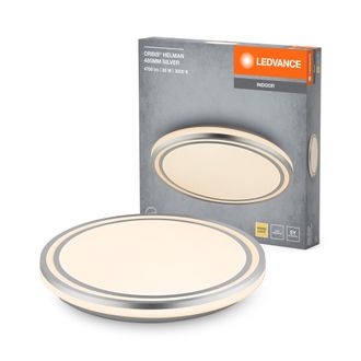 Ledvance ORBIS Helman Deckenleuchte mit LED, wei&szlig;/silber, 36W, 2500lm, 3000K, 830 freundliches Warmwei&szlig;, 485mm Durchmesser, Montageschrauben und D&uuml;bel inklusiv