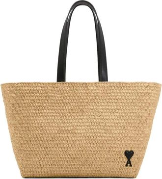 Ami Homme, Sacs, Beige, Taille: ONE Size De Coeur Raffia Tote Bag