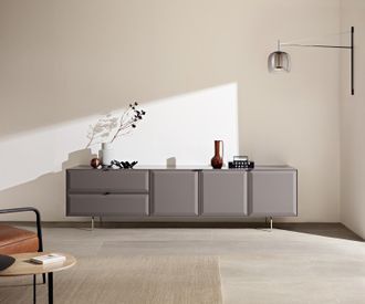 DELIFE Lowboard Marellia 220 cm Grau 3 T&uuml;ren 2 Schubf&auml;cher Winkelfu&szlig; Edelstahl, Lowboards