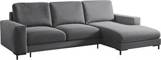 Selsey Selsey MOKPEO - Ecksofa mit Schlaffunktion, Bettkasten und schwarzen F&uuml;&szlig;en, 244 cm breit (Veloursbezug Graphitgrau, Ottomane rechts)
