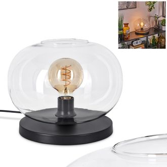HOFSTEIN Tischleuchte Apedo, Tischlampe aus Metall/Glas in Schwarz/Klar, Leuchte im modernen Retro/Vintage-Design mit Schirm aus Glas (&Oslash; 30 cm) u. An/-Auschalt