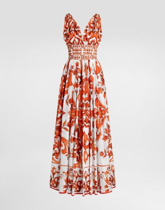 Dolce & Gabbana Maxikleid Mit Majolika-print - Frau Kleider Mehrfarbig 40