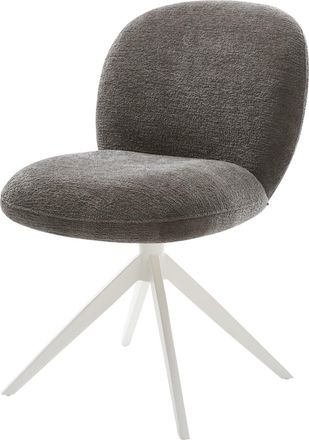 DELIFE Esszimmerstuhl Nube-Flex Kreuzgestell breit Wei&szlig; Boucl&eacute; Soft Schlamm 360&deg; drehbar Wippfunktion Taschenfederkern