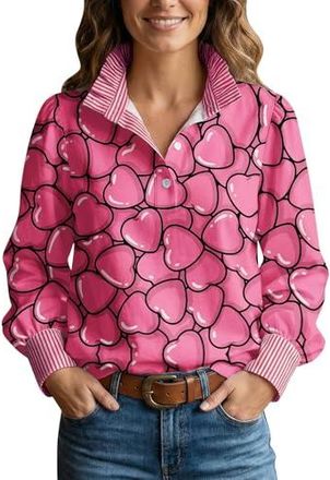 Generic 2026 Chemisier Femme Chic Et &Eacute;l&eacute;gant Saint-Valentin Tee Shirt Soft Manches Longues Haut Col en V Boutonn&eacute; Tunique Couleur Unie Chemisier Grande Taille