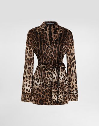 Dolce & Gabbana Pyjamabluse Aus Satin Mit Leoprint - Frau Blusen Und Tops Animalprint Baumwolle 48