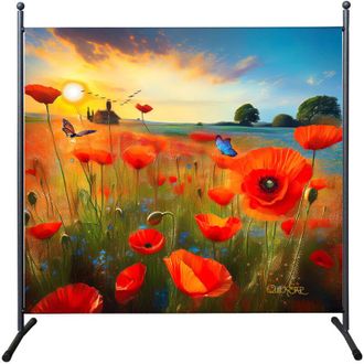 Quick Star Paravent 180 x 180 cm Poppy Meadow Raumteiler Stellwand Trennwand Balkon Garten Sichtschutz
