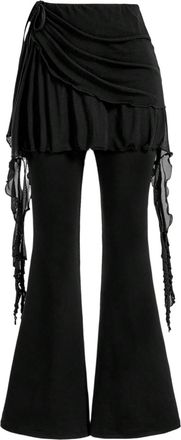 SOLY HUX Damen Schlaghose Y2K Gothic Hose Ausgestellte Hosen mit Kordelzug Partyhose Elastischem Bund Freizeithose Festival Outfit Schwarz XS